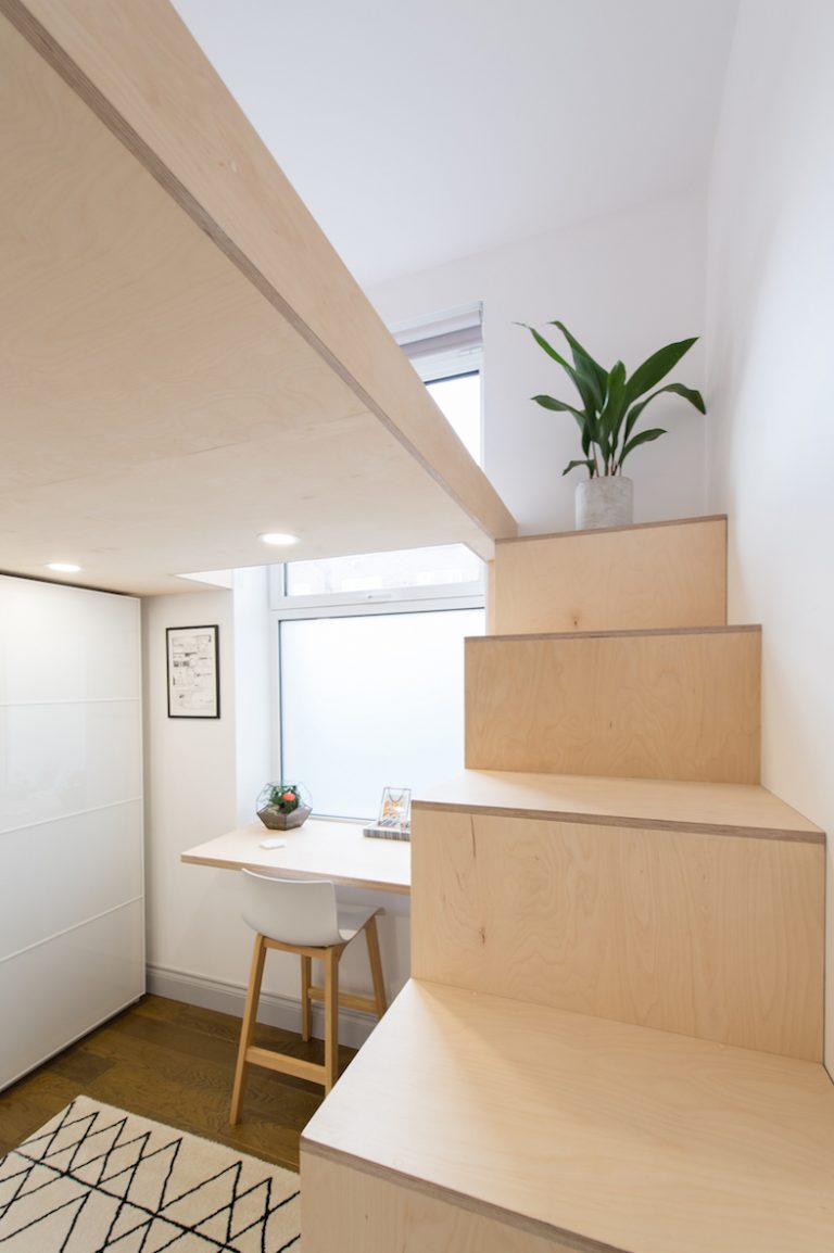 Relaxed birch ply mezzanine loft with steps and storage - Scandinavian Loft